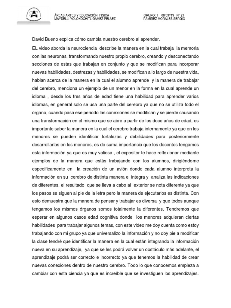 David Bueno Explica Cómo Cambia Nuestro Cerebro Al Aprender Pdf