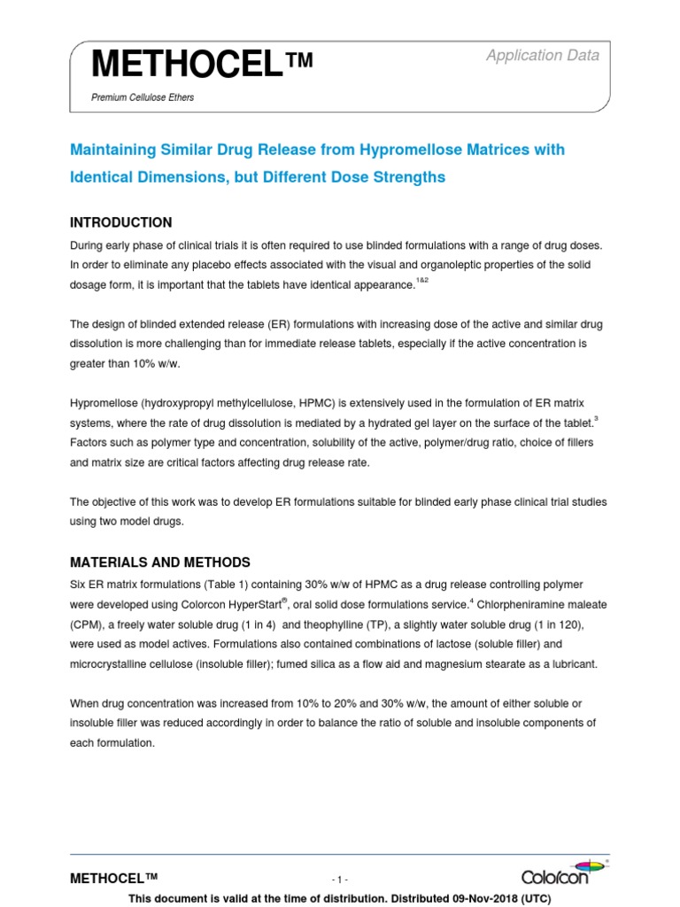 Methocel | PDF | Tablet (Pharmacy) | Solubility