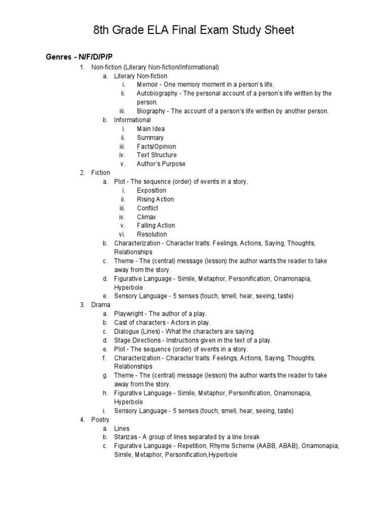 Ela Final Exam Review | PDF | Narration | Plot (Narrative)