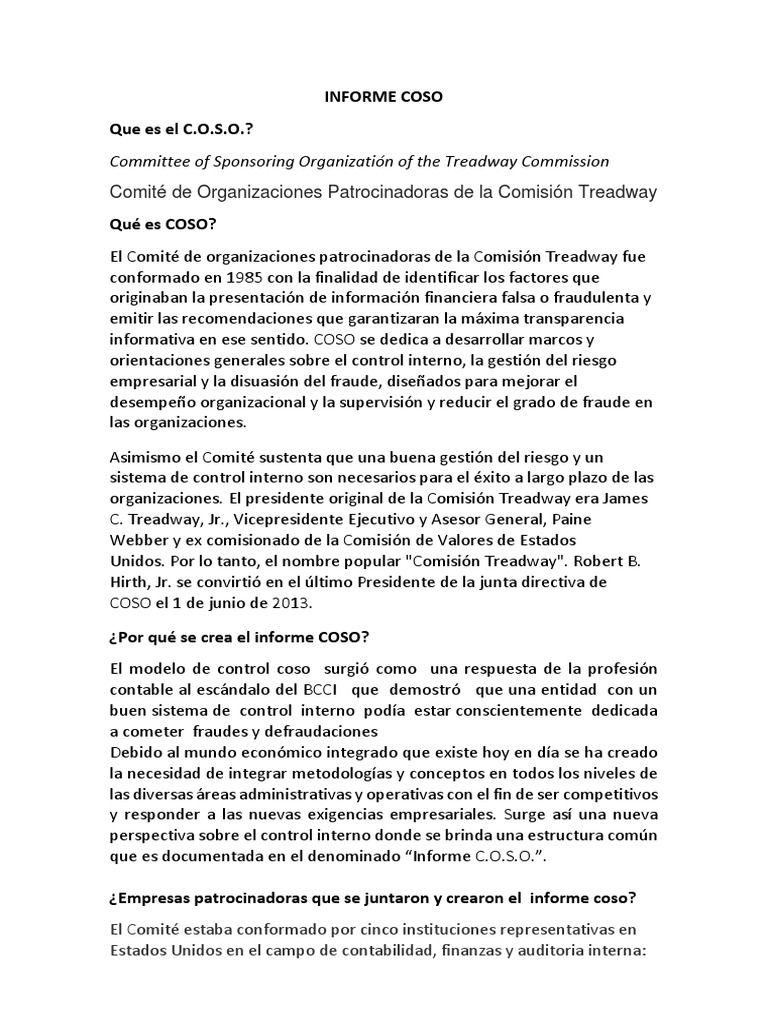 Informe COSO: Control Interno y Riesgos | PDF | Comportamiento | Evaluación