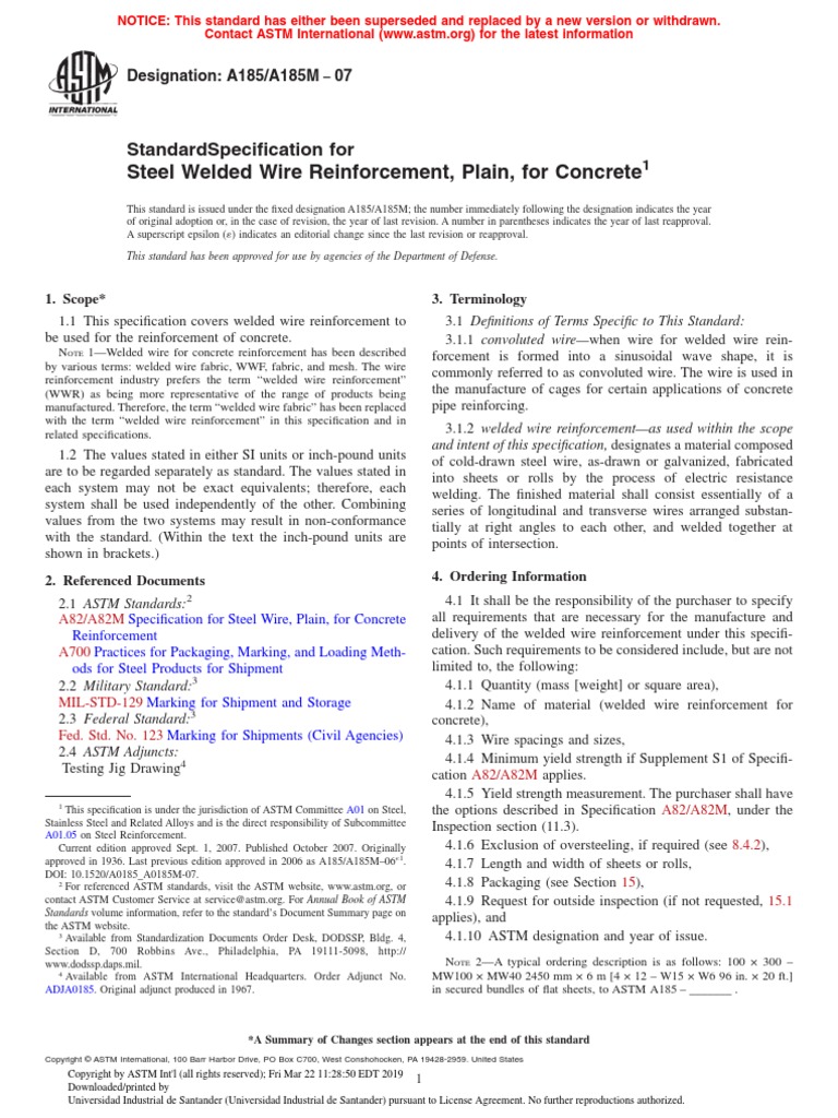 Astm A185 A185m-07 | PDF | Electronic Data Interchange | Wire