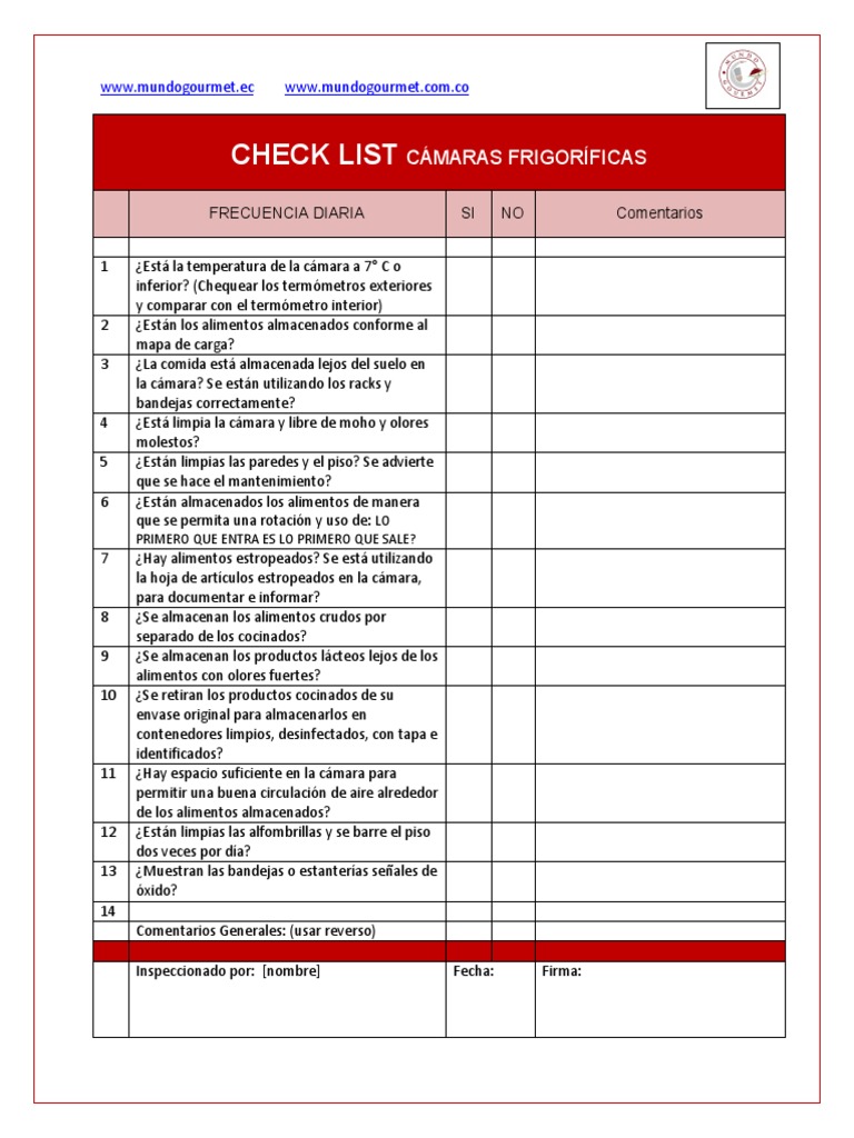 Checklist Refrige Racin | PDF | Refrigerador | Alimentos