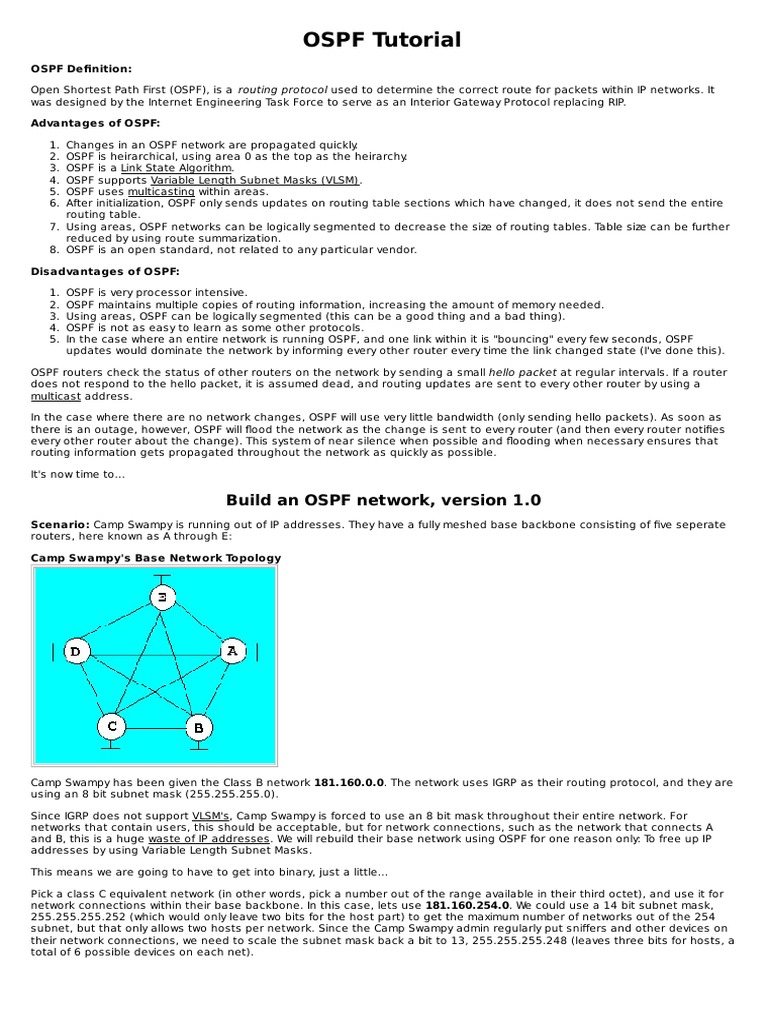 OSPF Tutorial: Build An OSPF Network, Version 1.0 | PDF | Routing | Router (Computing)