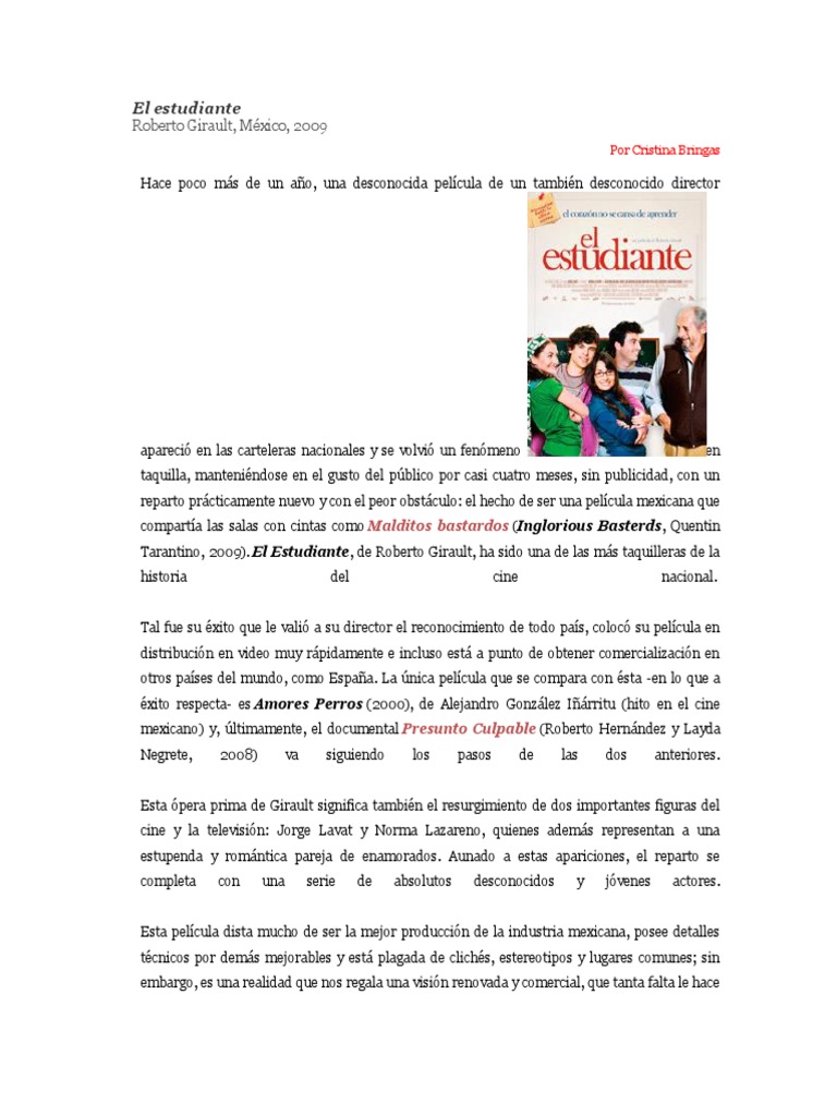 El Estudiante Resumen | PDF | Director de cine | Amor