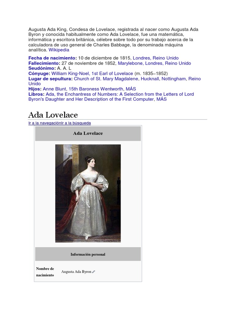 Augusta Ada King | PDF | Informática y tecnología de la información ...