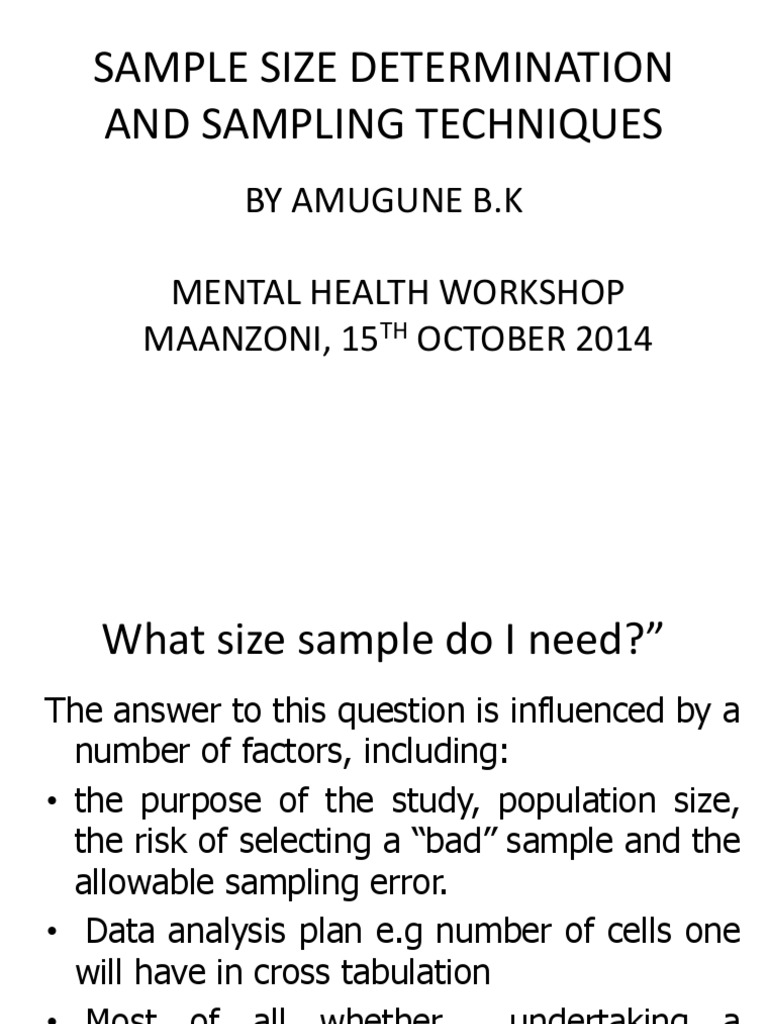 Sample Size Determination Pdf Sample Size Determination Sampling