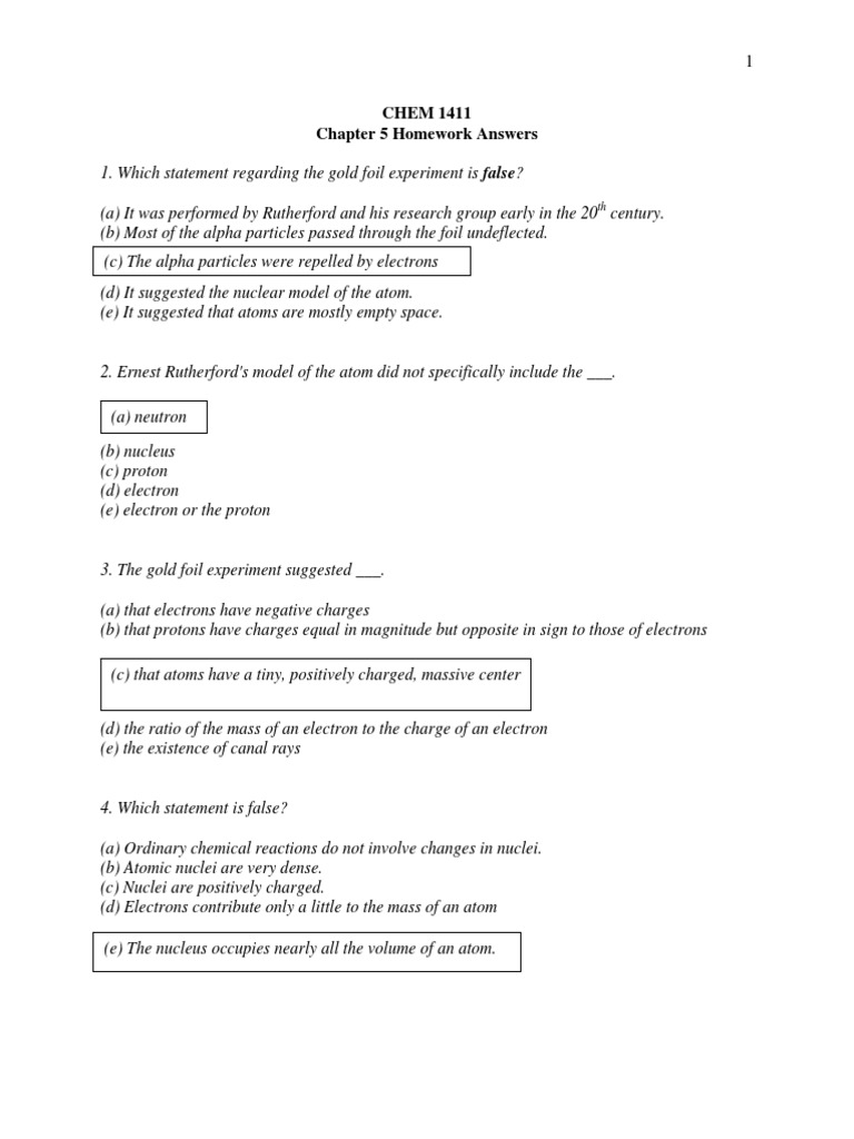 CHEM 1411 Chapter 5 Homework Answers | PDF | Atomic Orbital | Atoms