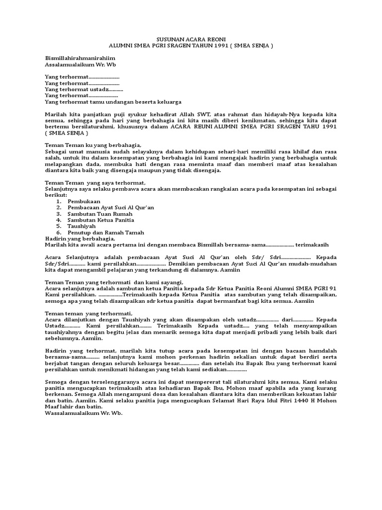 Susunan Acara Reuni Smea 91 | PDF