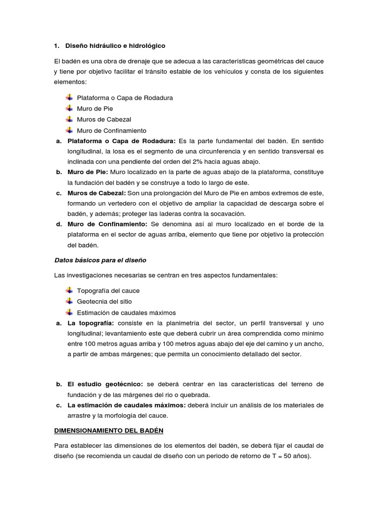 Diseño de Badenes Hidráulicos | PDF | Canal | Descarga (hidrología)