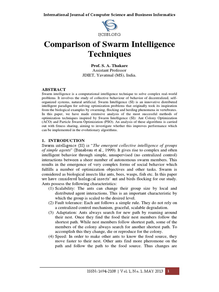 Comparison Of Swarm Intelligence Techniques Pdf Applied Mathematics