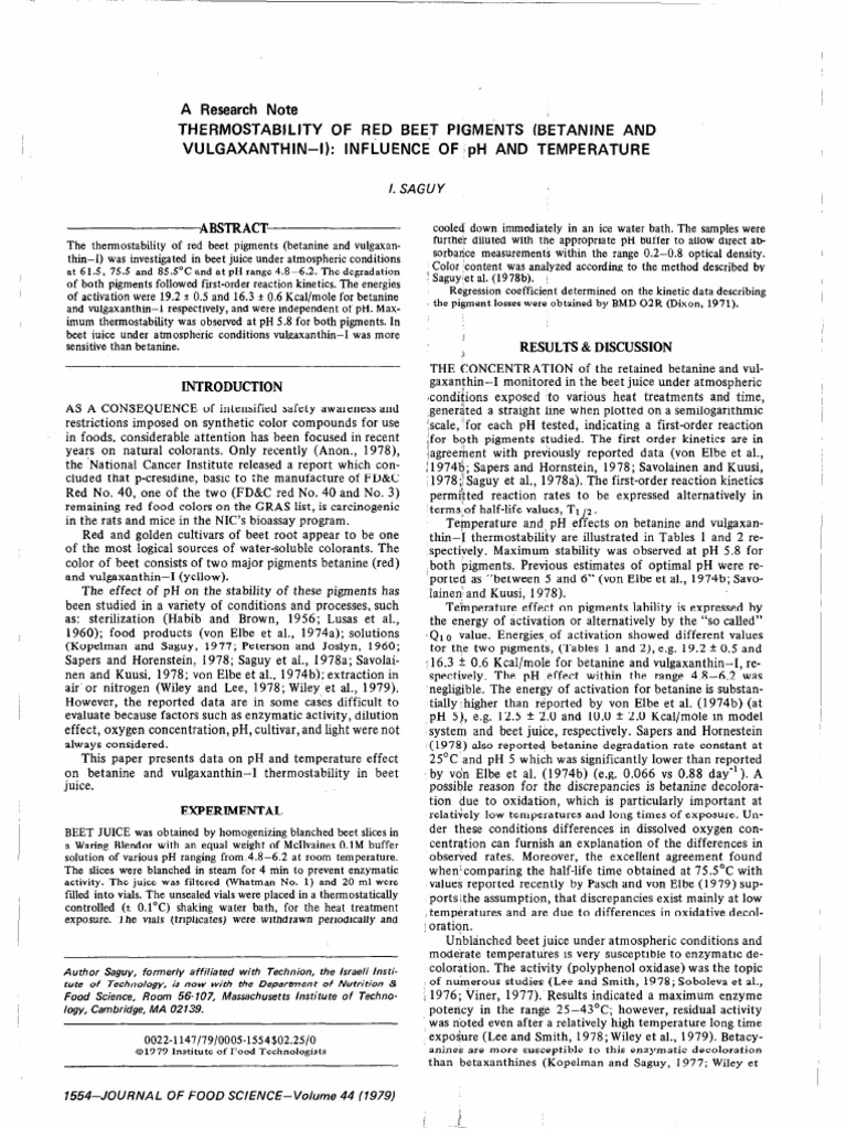 A Research Note Thermostability of Red Beet Pigments (Betanine AND ...