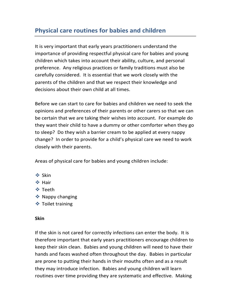 Physical Care Routines for Babies and Young Children | PDF | Inclusion ...