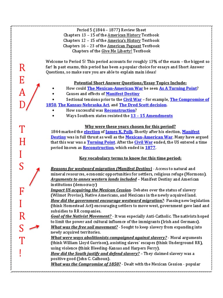 Period 5 1844 - 1877 Review Sheet | PDF | Abraham Lincoln ...