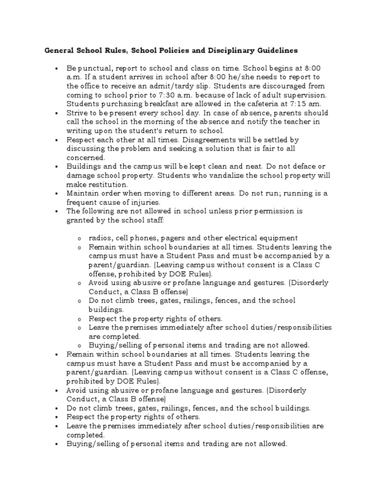 School Rules and Policies Overview | PDF | Government | Justice