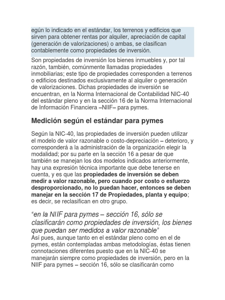 Propiedades de Inversión: Guía NIC-40 y NIIF Pymes | PDF | normas ...