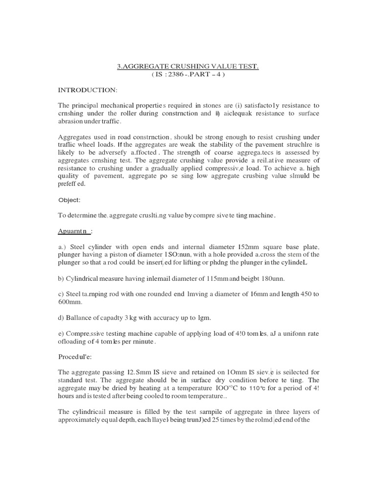 Aggregate Crushing Value Test Procedure | PDF | Construction Aggregate ...