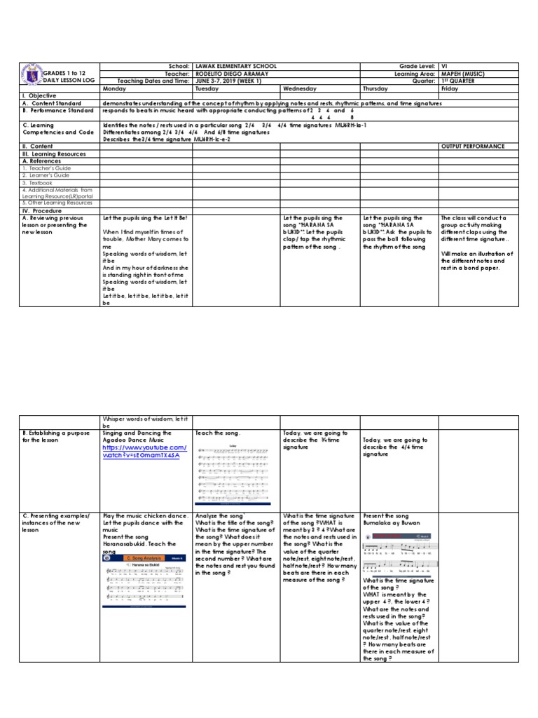 Mapeh Music | PDF | Rhythm | Teachers