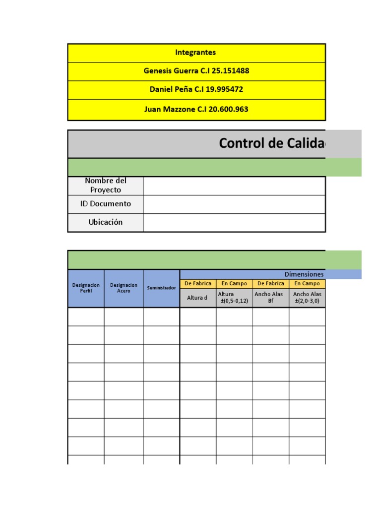 Planilla Control de Calidad | PDF | Materiales | Acero
