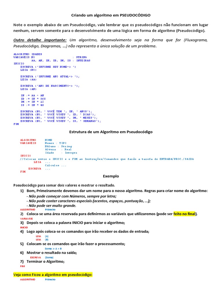 6 - Criando Um Algoritmo Em PseudoCódigo | Algoritmos | Ciência da ...
