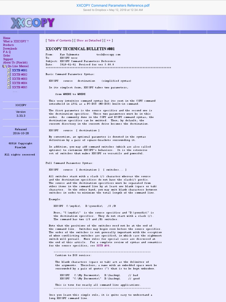 Xxcopy Command Parameters Reference Pdf Command Line Interface 3146