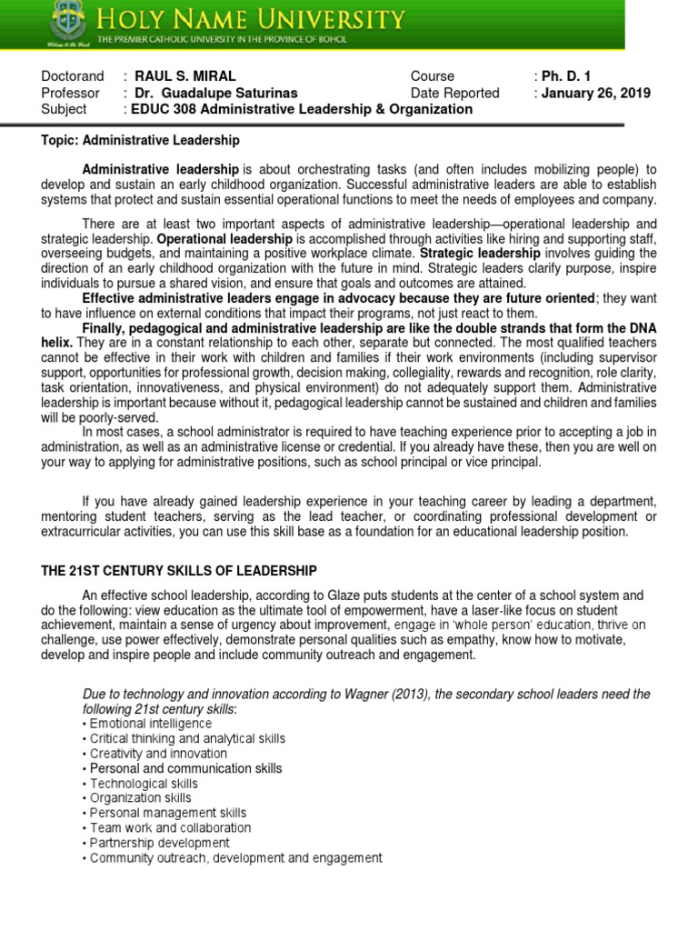 Adminstrative Leadership Report Outline | PDF | Individualized ...