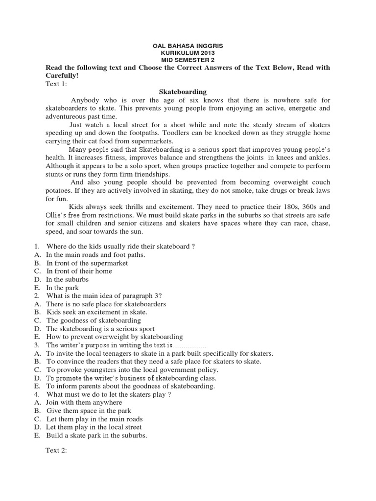 Read The Following Text and Choose The Correct Answers of The Text ...