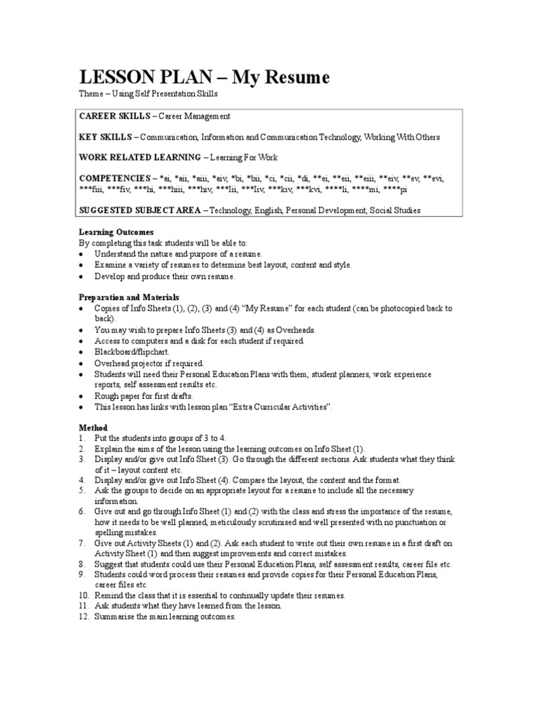 High School Resume Writing Lesson Plan | PDF | Résumé | Lesson Plan