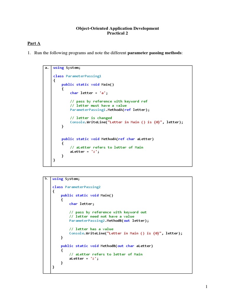 Run The Following Programs and Note The Different Parameter Passing ...