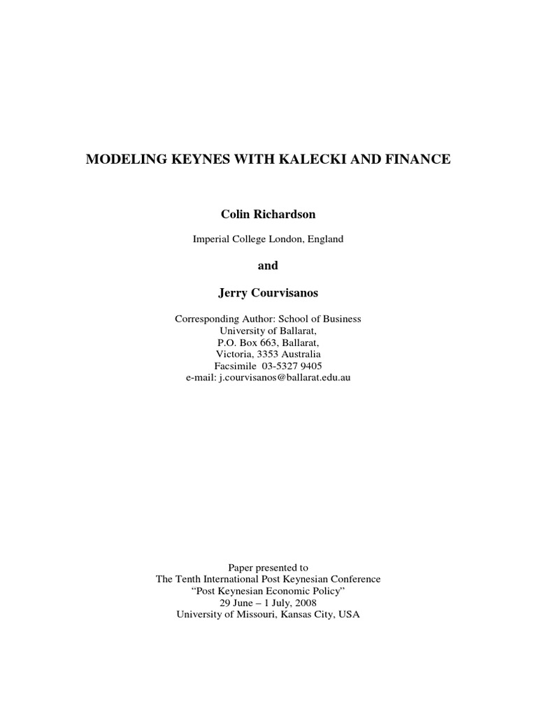 Modeling Keynes With Kalecki and Finance | PDF | Economics | Keynesian ...