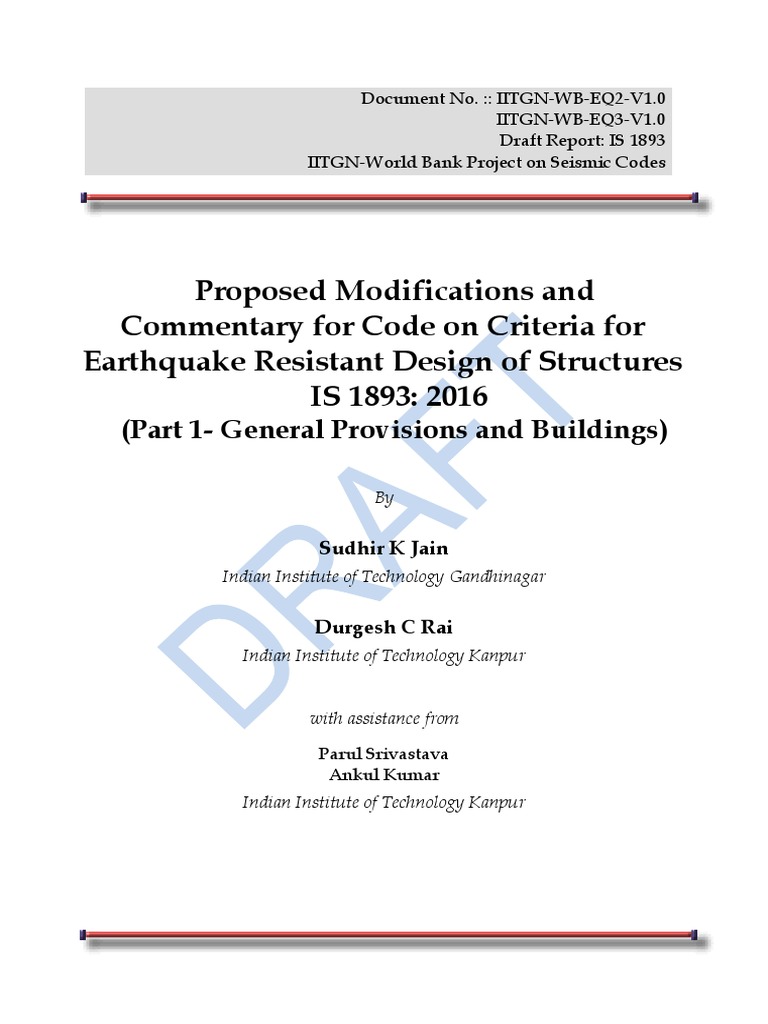 Draft Is 1893 Part 1 Proposed Code and Commentary1 | PDF | Earthquakes | Earthquake Engineering
