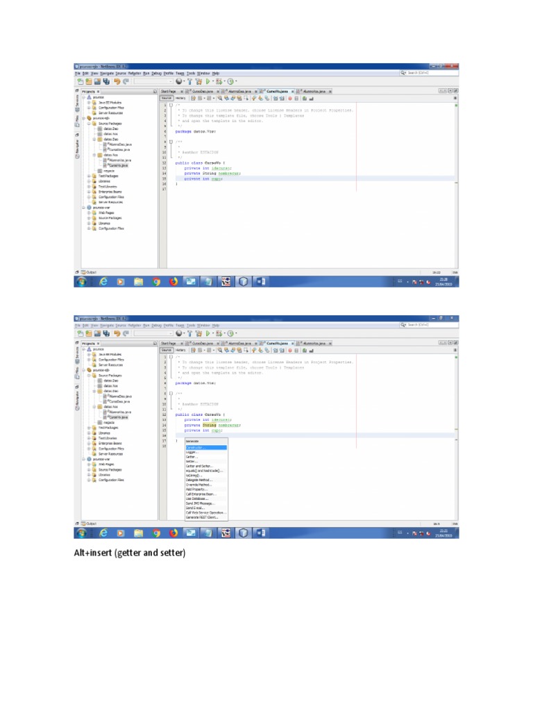 Alt+insert (Getter and Setter) | PDF