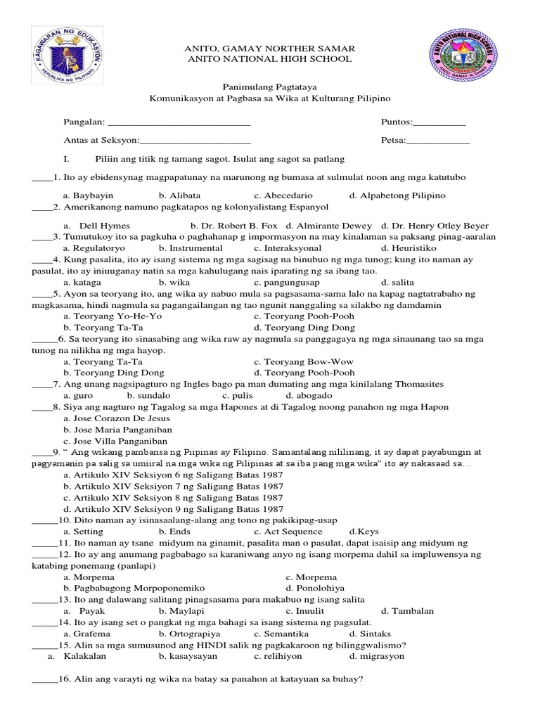 Pre Test Sa Filipino 11 | PDF