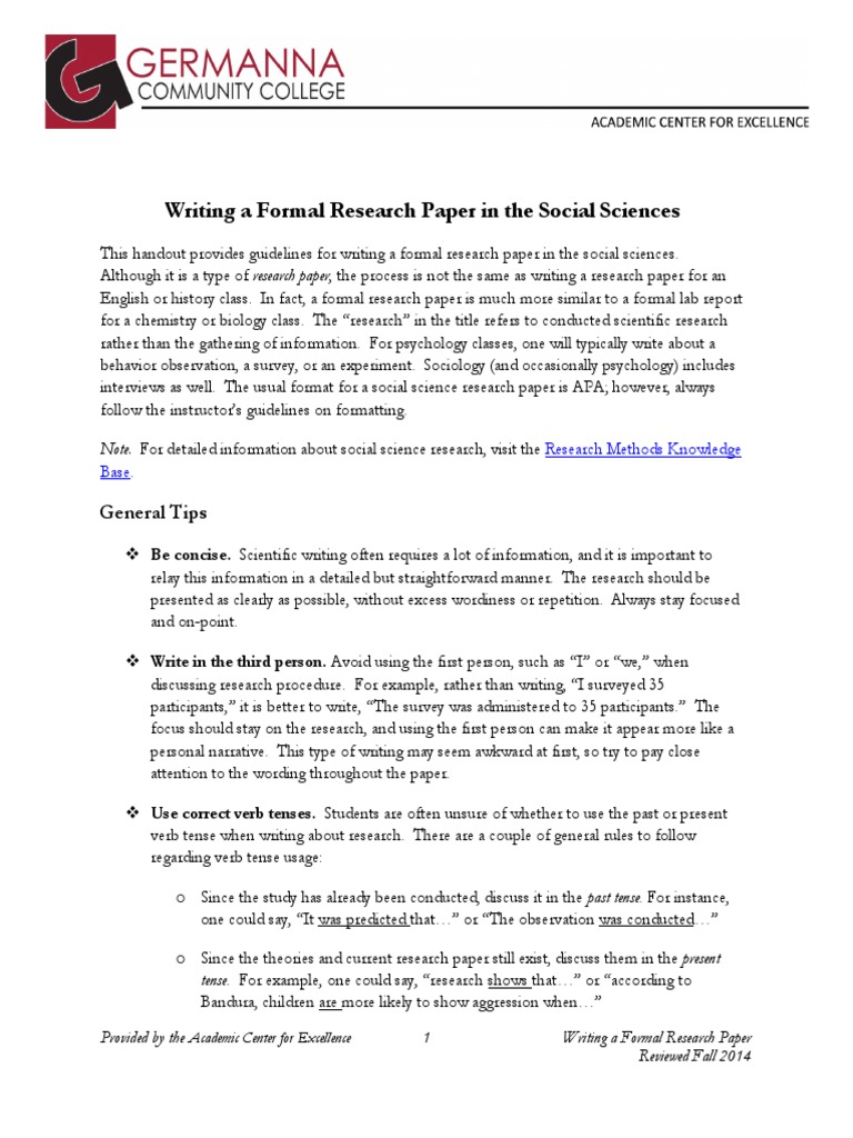Writing A Formal Research Paper in The Social Sciences | PDF | Citation ...