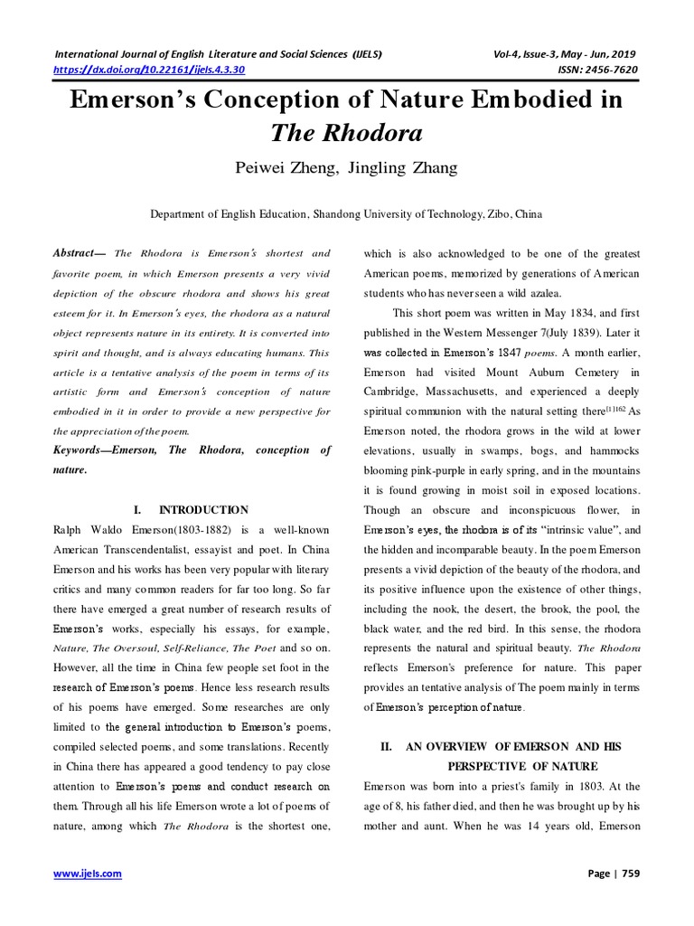 Emerson's Conception of Nature Embodied in The Rhodora | PDF ...