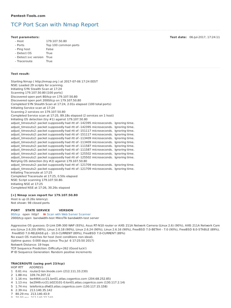 Nmap Port Scan Report Reveals Open Ports 80 and 2000 on Target IP 179 ...