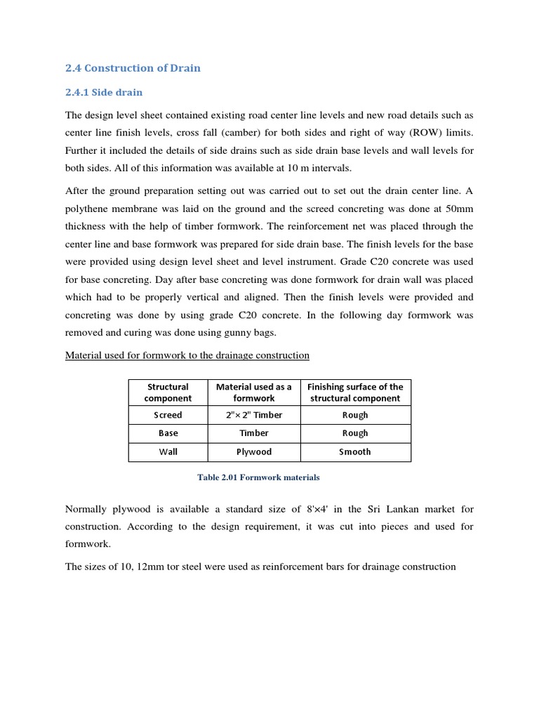 Drain Construction and Formwork Details | PDF