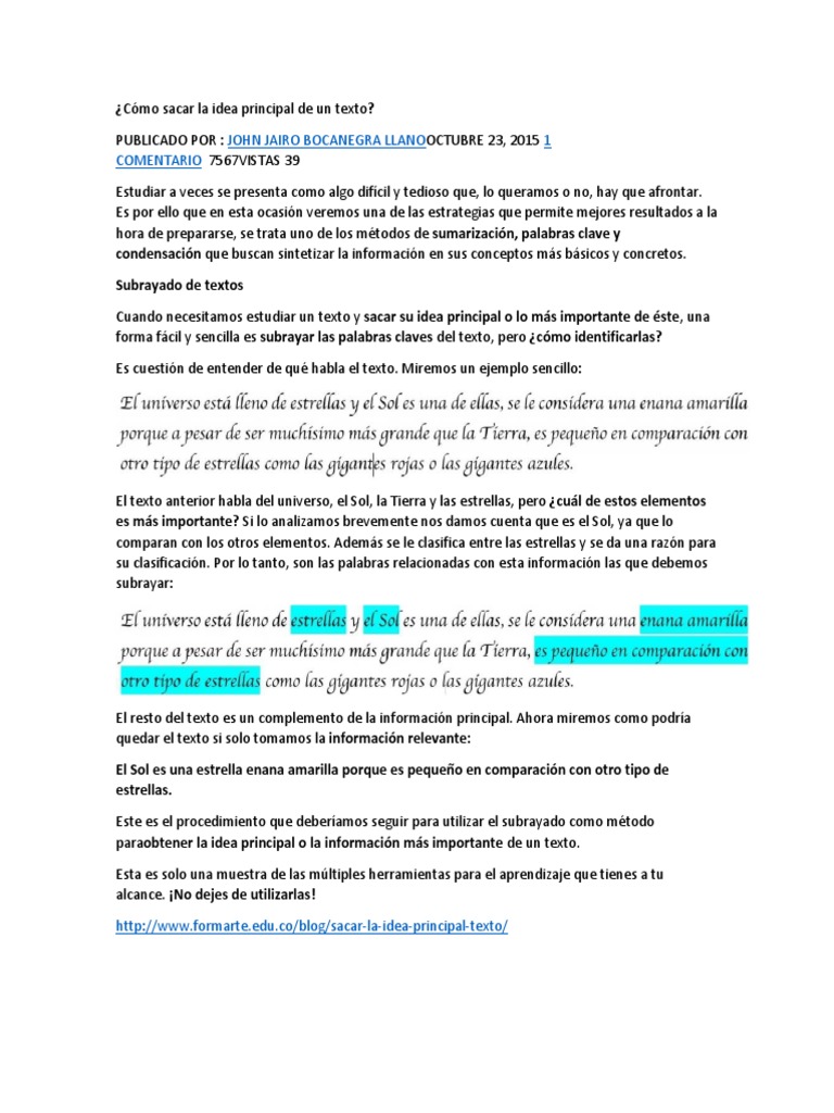 Cómo Sacar La Idea Principal de Un Texto