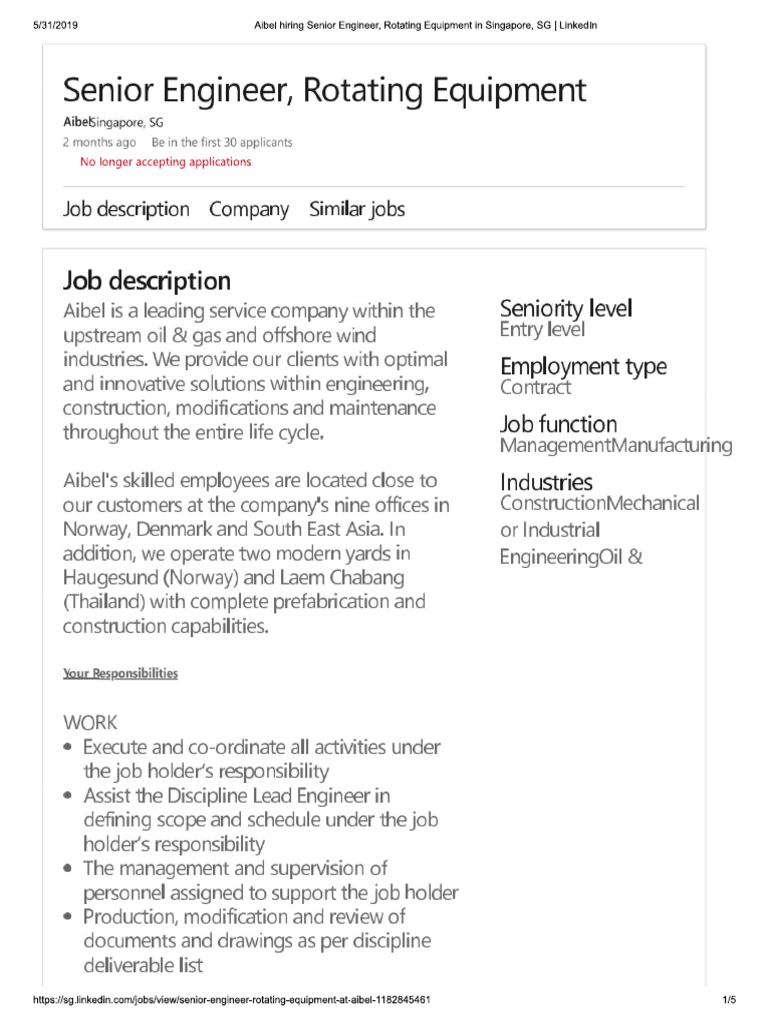 Aibel Hiring Senior Engineer, Rotating Equipment in Singapore, SG ...