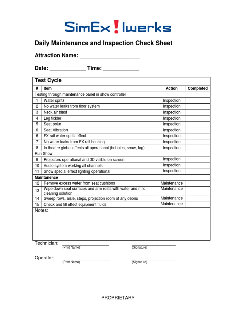 EKR - APP A Daily Inspection Sheet | PDF | Home & Garden | Computers
