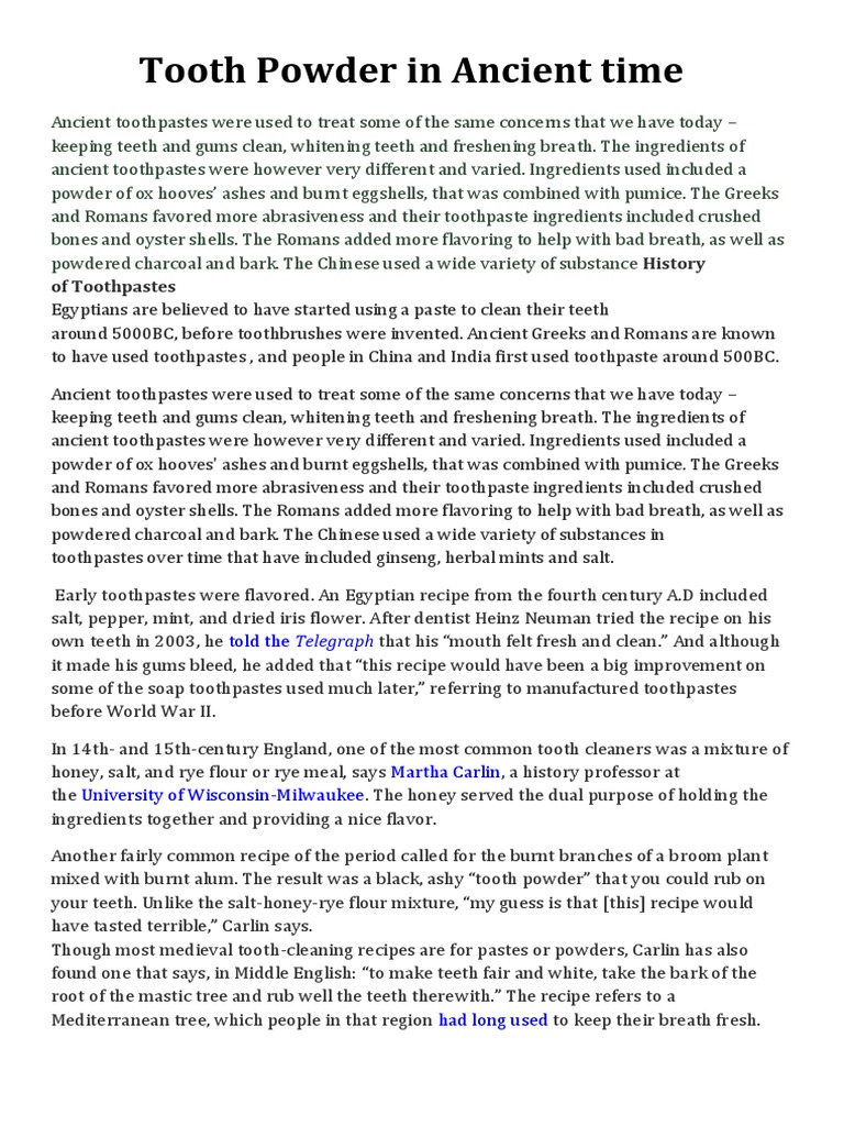 Tooth Powder in Ancient Time | PDF | Oral Hygiene | Hygiene