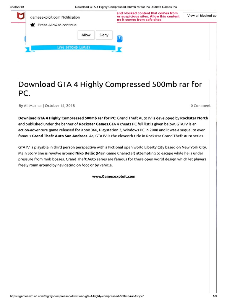 GTA 4 Highly Compressed 500mb Rar For PC - 500mb Games PC | PDF