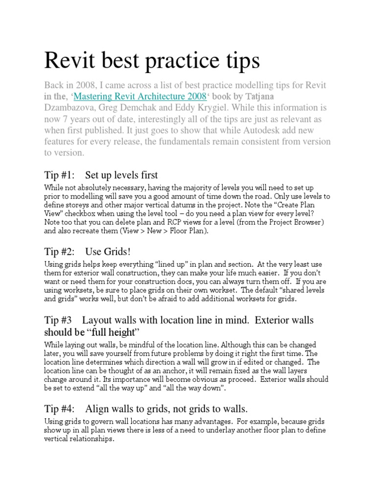 Revit Best Practice Tips | PDF | Autodesk Revit | Areas Of Computer Science