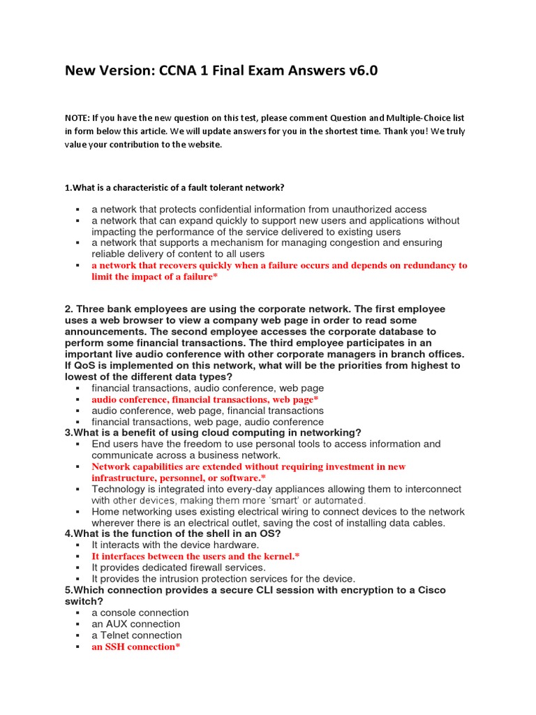 New Version: CCNA 1 Final Exam Answers v6.0 | PDF | I Pv6 | Internet Protocol Suite