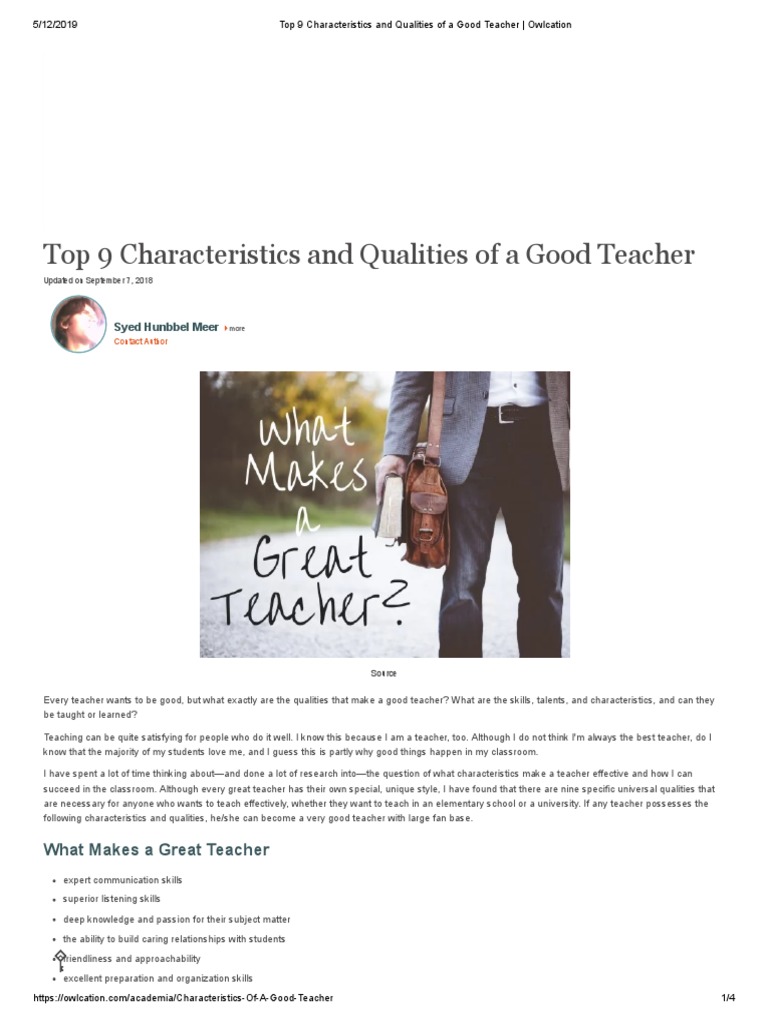 Top 9 Characteristics and Qualities of A Good Teacher - Owlcation PDF ...
