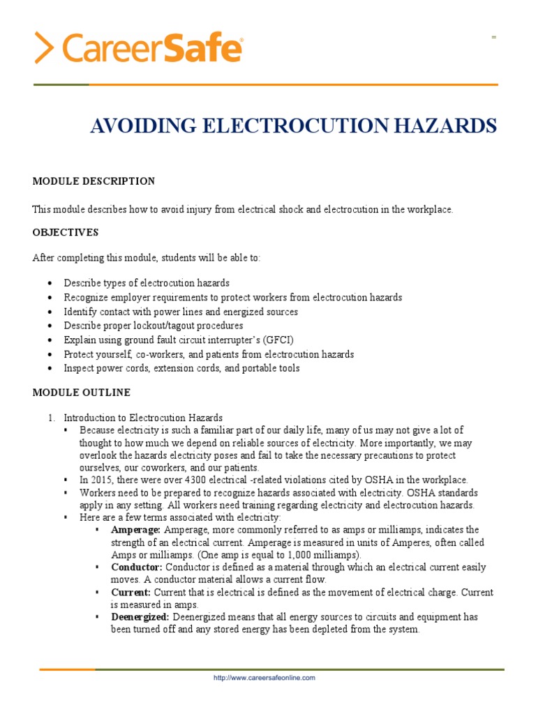 Avoiding Electrocution Hazards | PDF | Direct Current | Electric Current