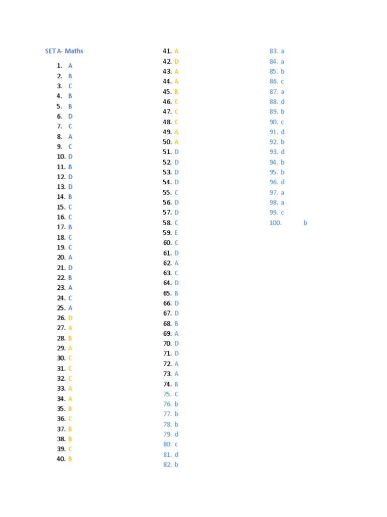 Answer Key Set A-B | PDF