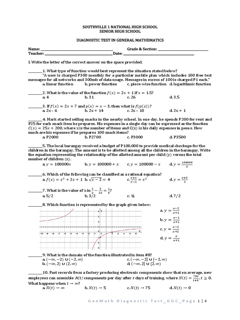 Diagnostic Test General Mathematics | PDF | Stocks | Interest