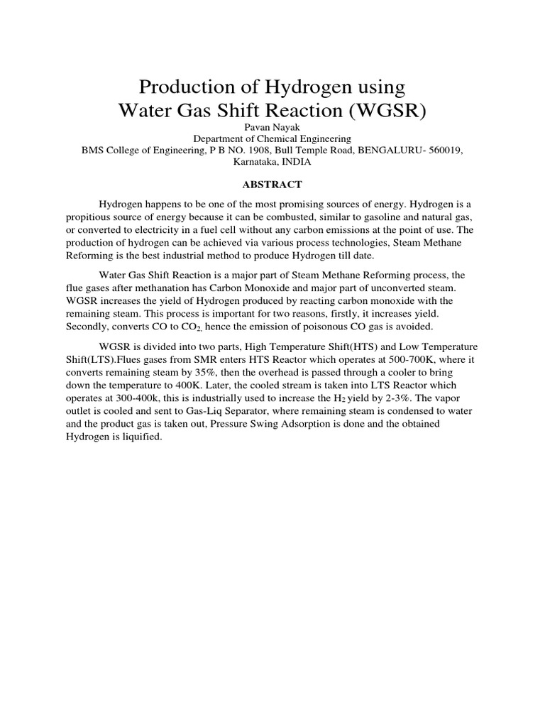 Hydrogen Production via WGSR Process | PDF | Hydrogen | Methane