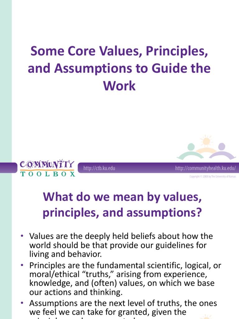 Some Core Values, Principles, and Assumptions To Guide The Work | PDF ...