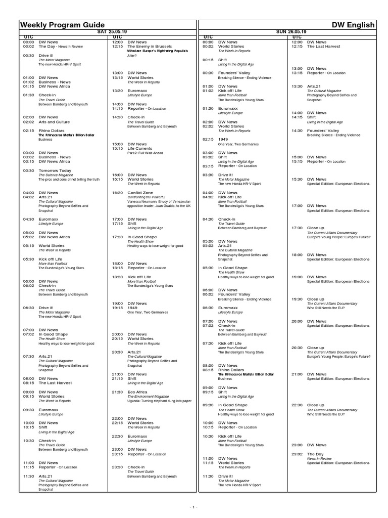Weekly Program Guide DW English: SAT 25.05.19 SUN 26.05.19 | PDF | News ...